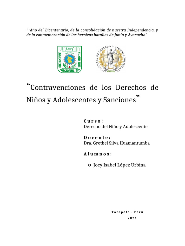 Contravencion y Sanciones Derecho Del Niño y Adolescente | PDF ...