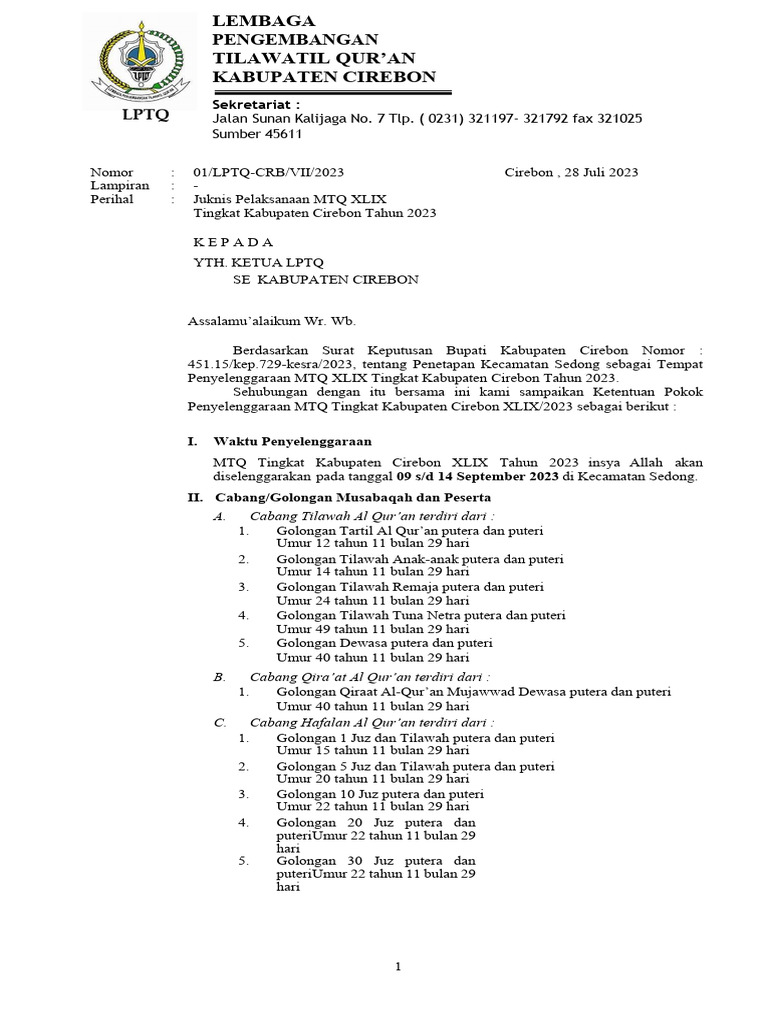 Juknis MTQ 2023 | PDF