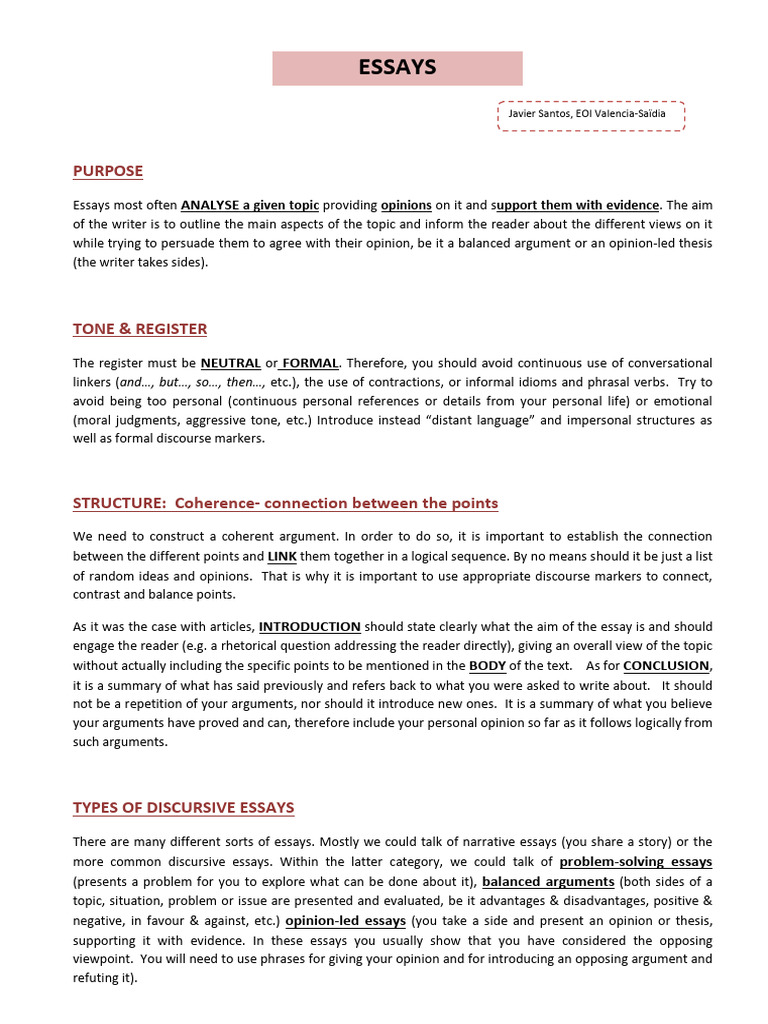 A ESSAYS Features Language & Structure | PDF | Essays | Argument