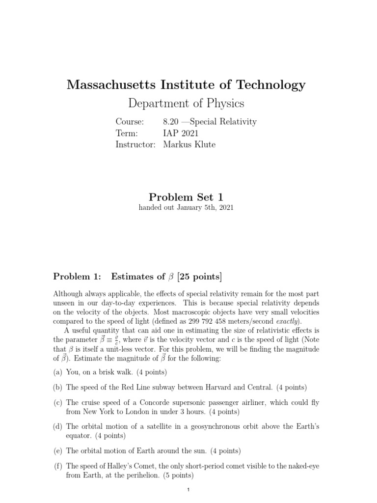 MIT8 20iap21 Pset1 Soln | PDF | Apsis | Momentum