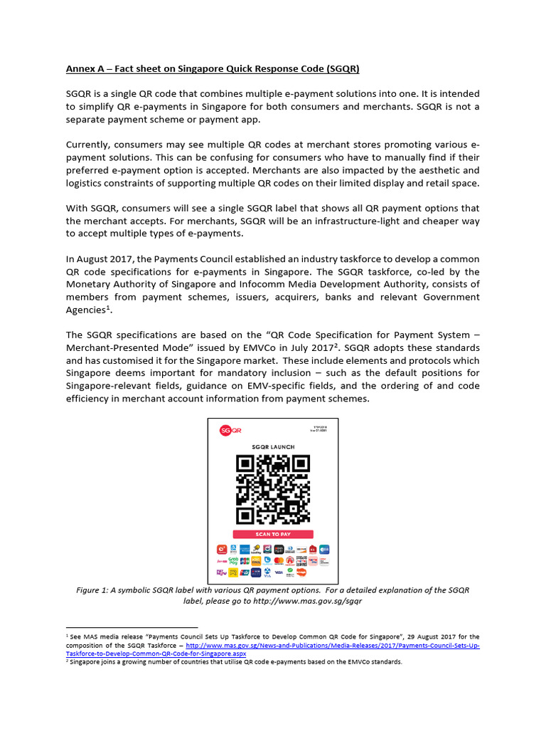 Annex A Singapore Quick Response Code SGQR | PDF | Qr Code | Emv
