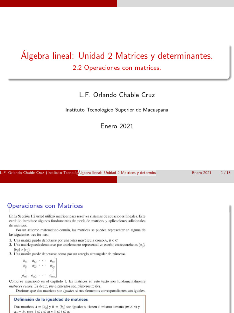 2.2 Operaciones Con Matrices | PDF | Determinante | Matriz (Matemáticas)