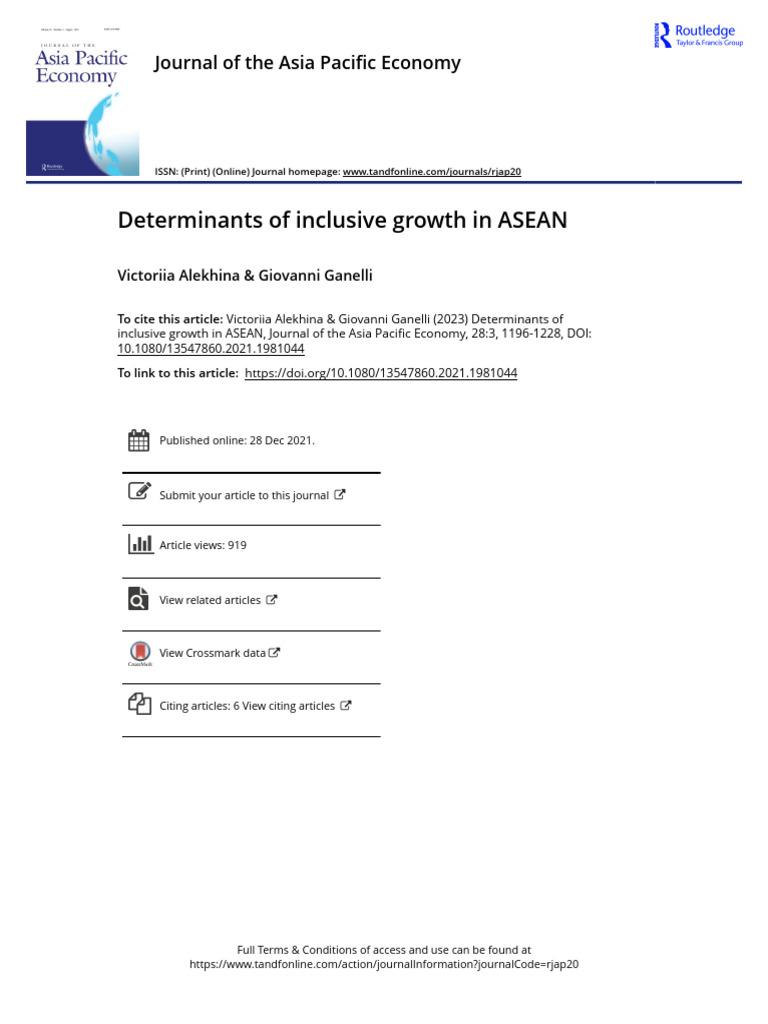Alekhina and Ganelli, 2023. Determinants of Inclusive Growth in ASEAN ...