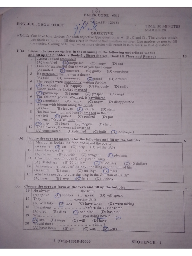 Past Papers English Part 1 FSC | PDF