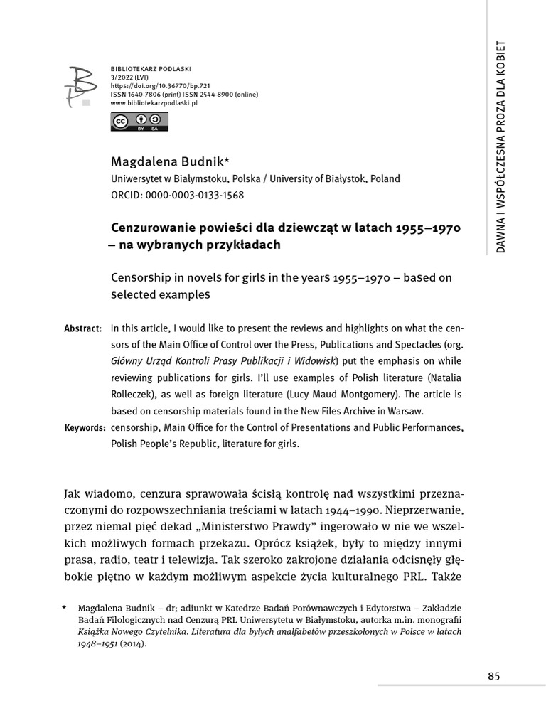 Magdalena Budnik Cenzurowanie - Powiesci - Dla - Dziewczat - W - Latach ...