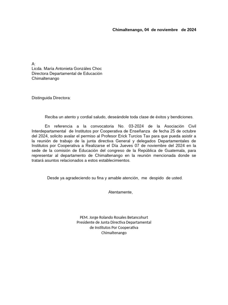 Solicitud de permiso para Erick Turcios | PDF | Ciencias sociales | Estilo de vida