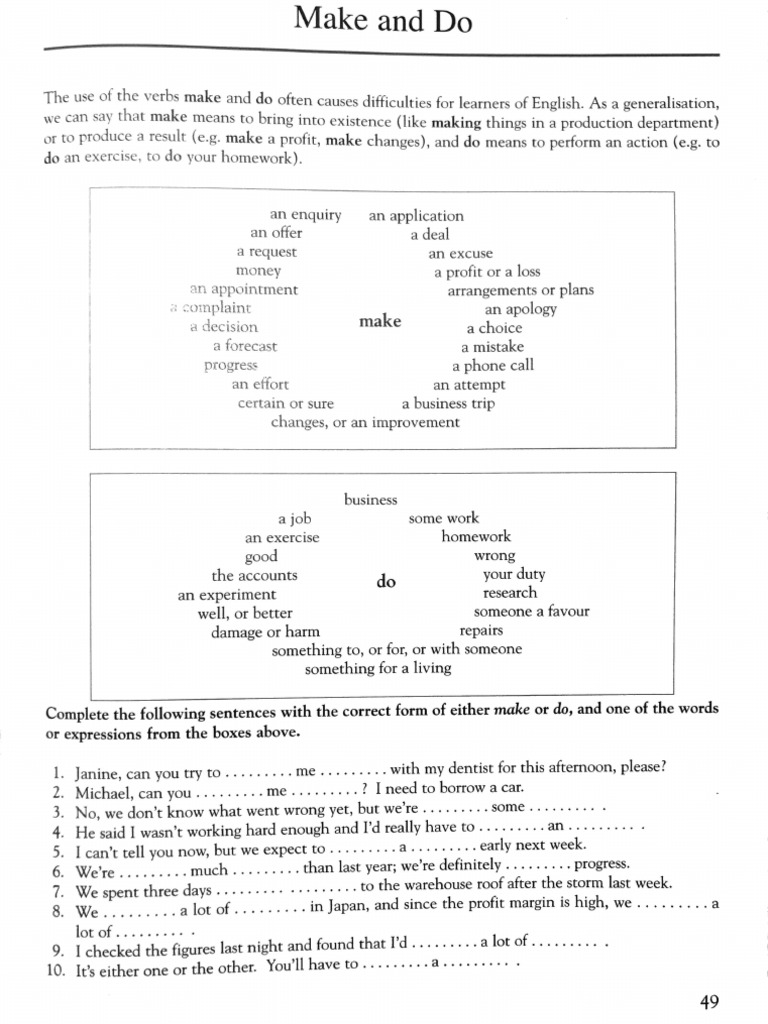 Make & Do Verbs in English ESL | PDF