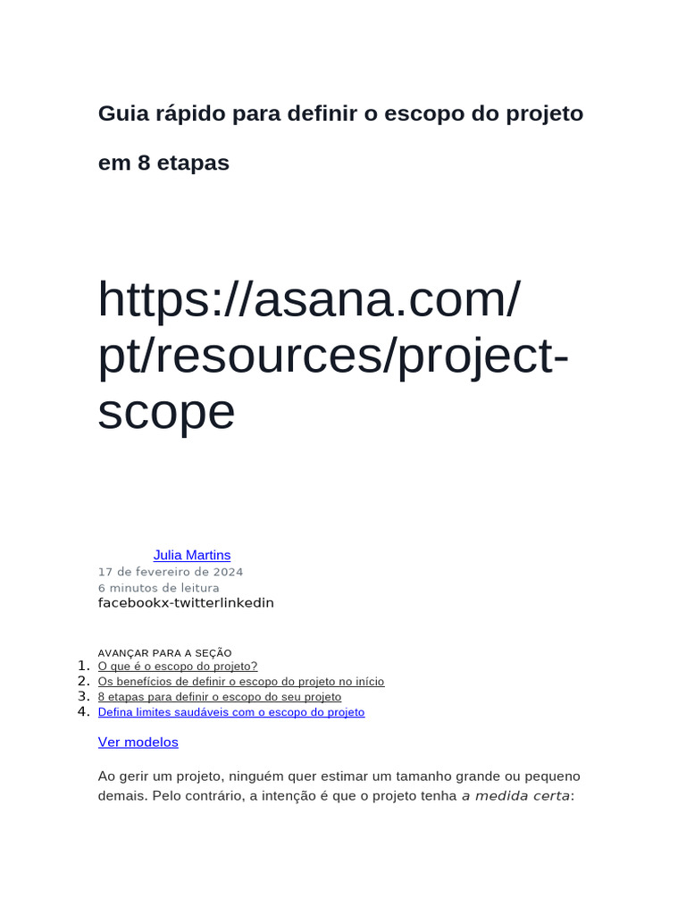 Definindo o Escopo do Projeto em 8 Etapas | PDF | Escopo (Ciência da ...
