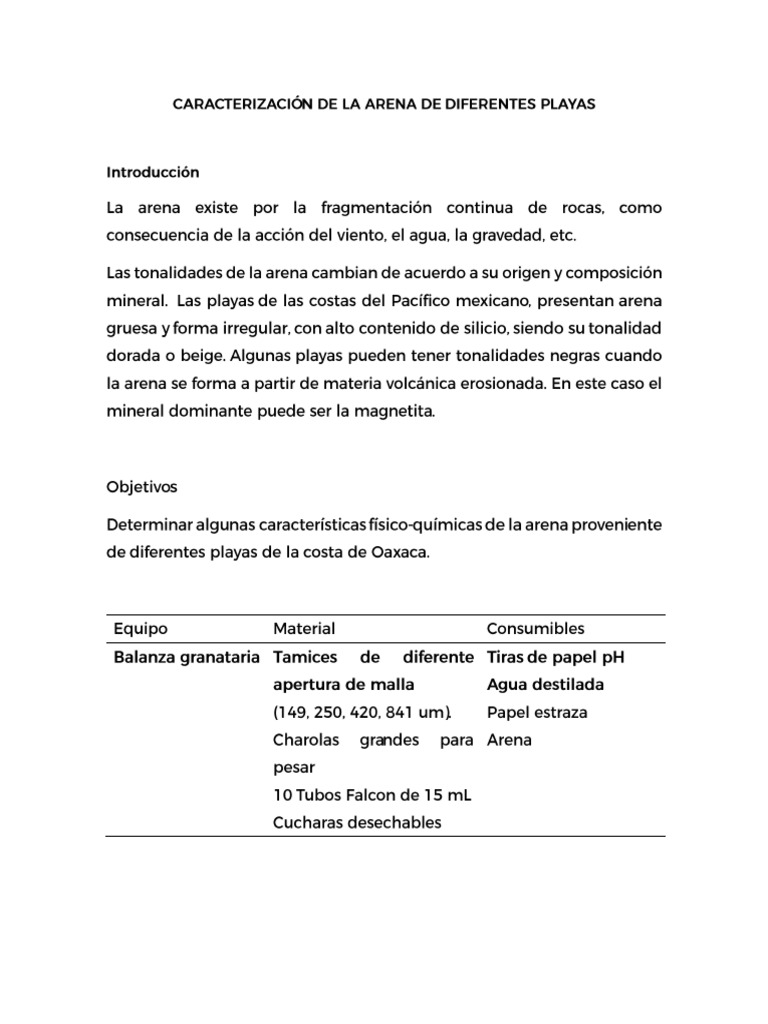 Caracterización de La Arena de Diferentes Playas | PDF