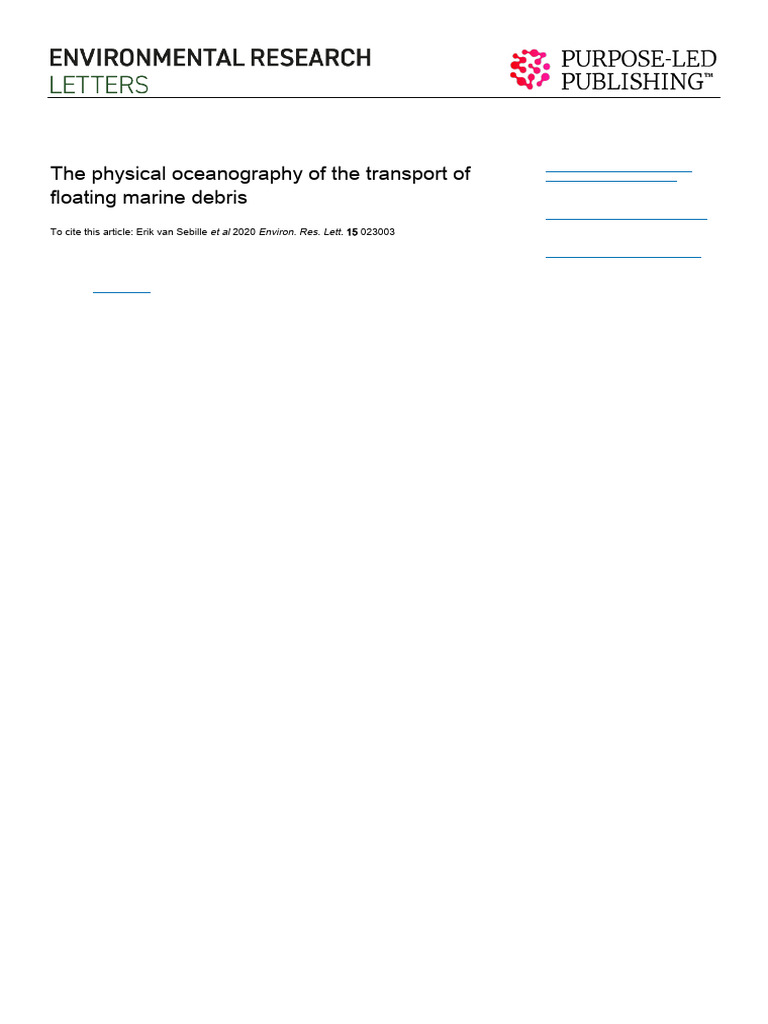 Van Sebille 2020 Environ. Res. Lett. 15 023003 | PDF | Oceans | Applied ...