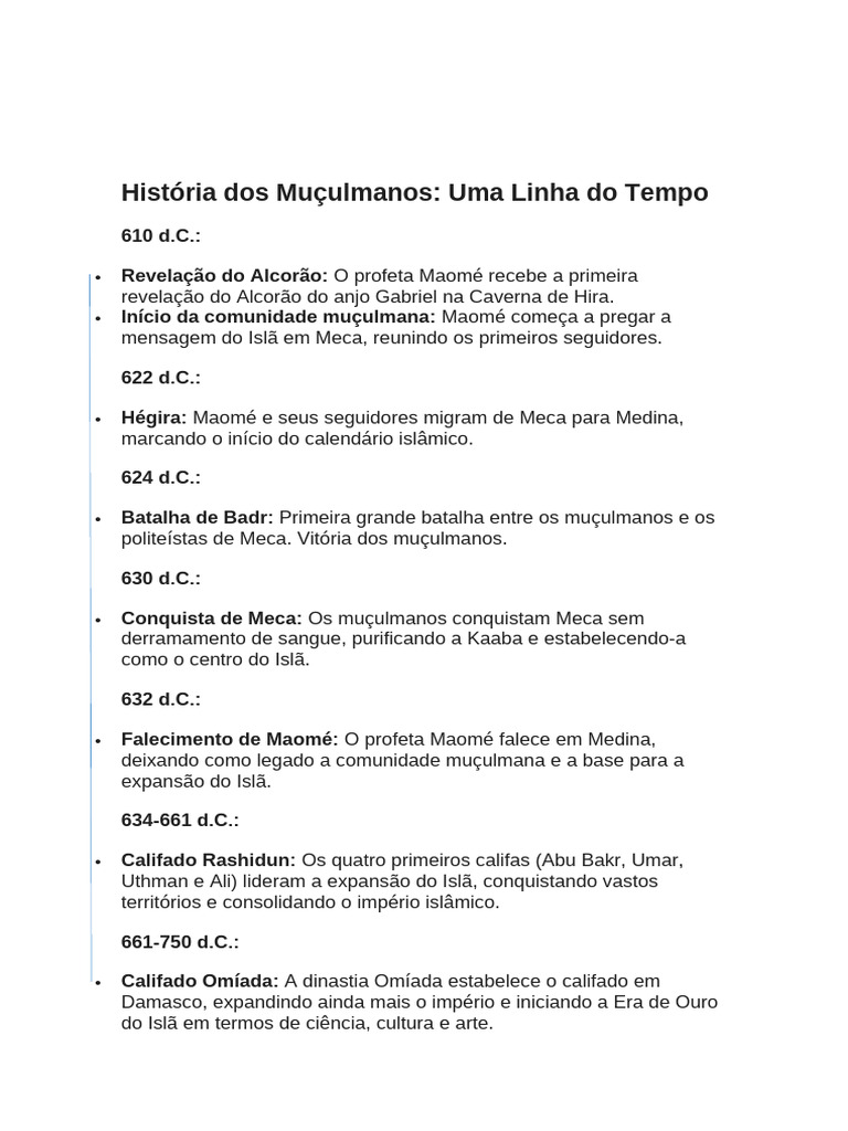 Linha do Tempo da História Muçulmana | PDF | Maomé | Império Otomano