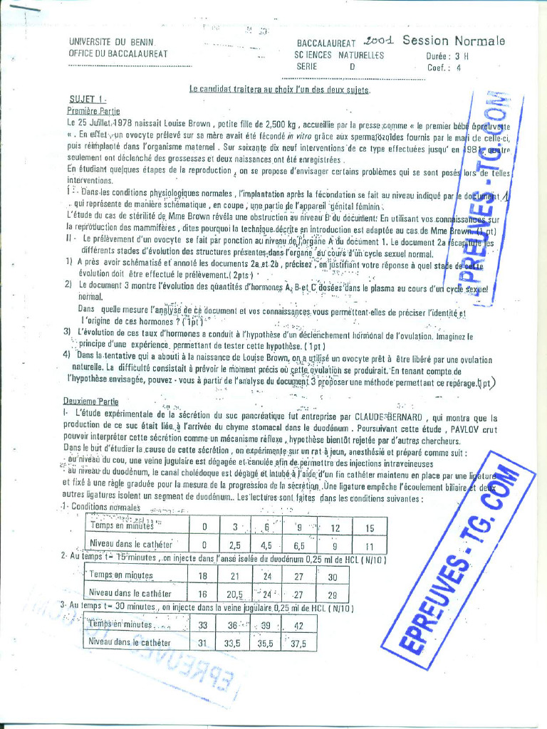 Bac D SVT 2001 | PDF