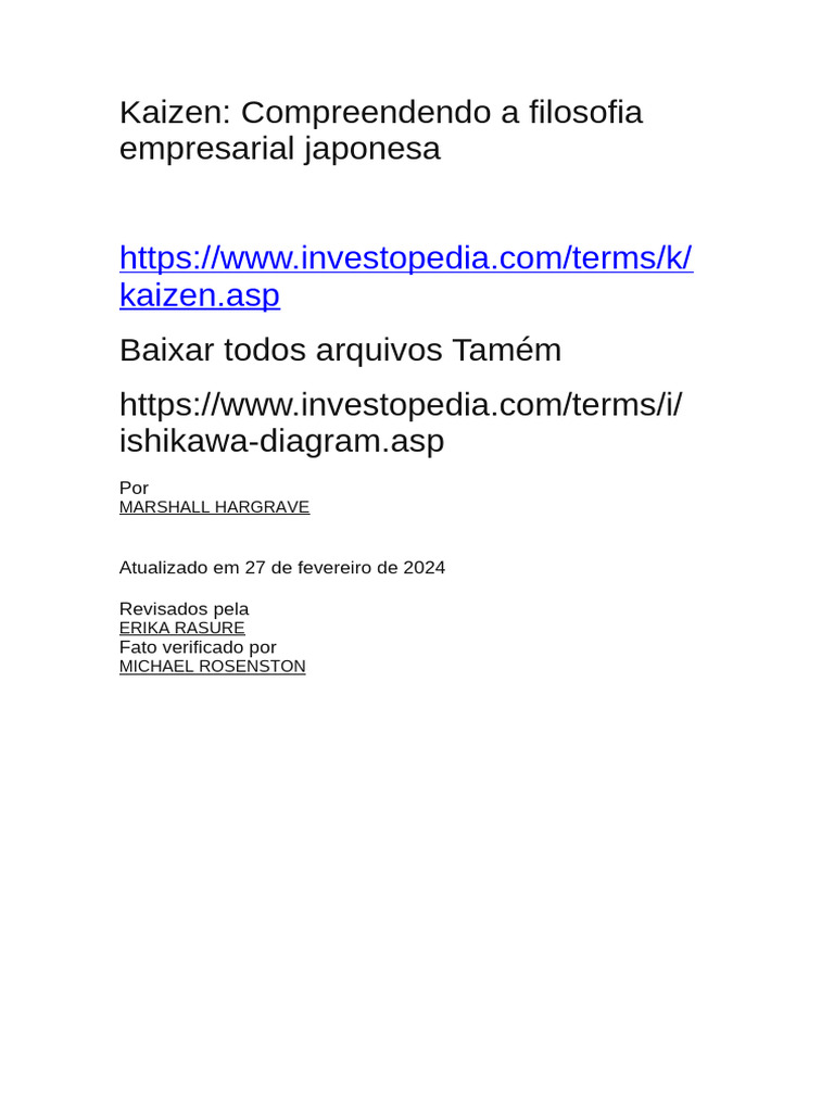 Kaizen: Filosofia de Melhoria Contínua | PDF | Despesa | Fabricação enxuta