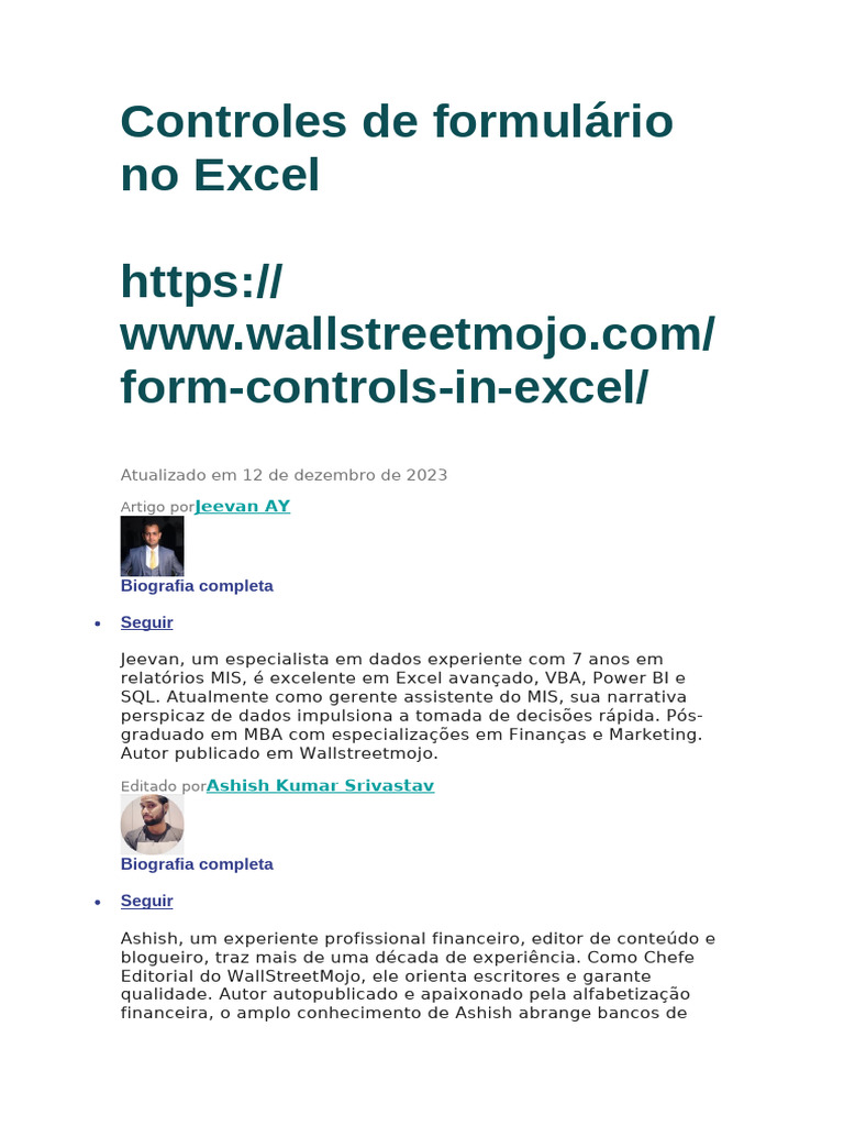 0 - Controles de Formulário No Excel - Ajustar e Estudar o Conteúdo ...