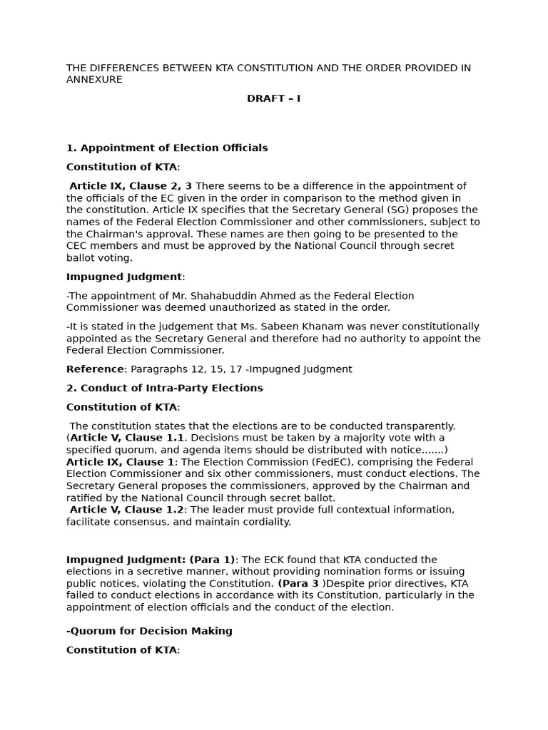 The Differences Between Kta Constitution and The Order Provided in ...
