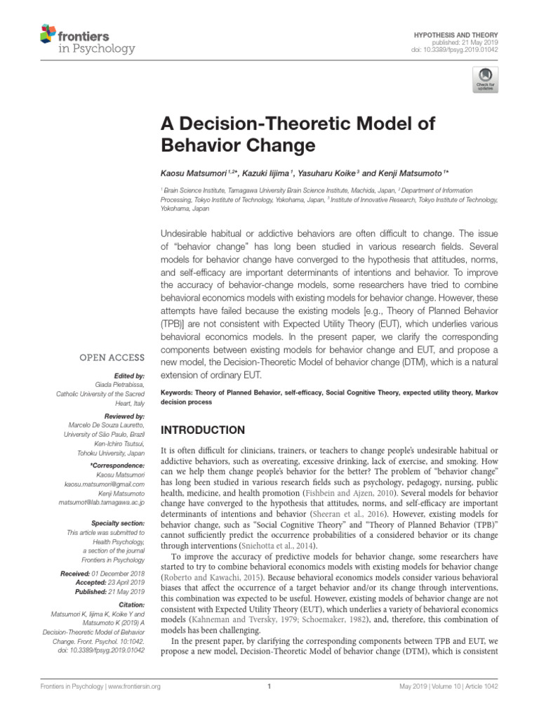 A Decision-Theoretic Model of Behavior Change | PDF | Attitude (Psychology) | Intention