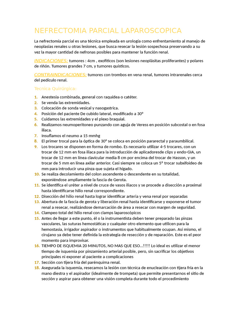 Nefrectomia Parcial Laparoscopica | PDF | Riñón | Isquemia