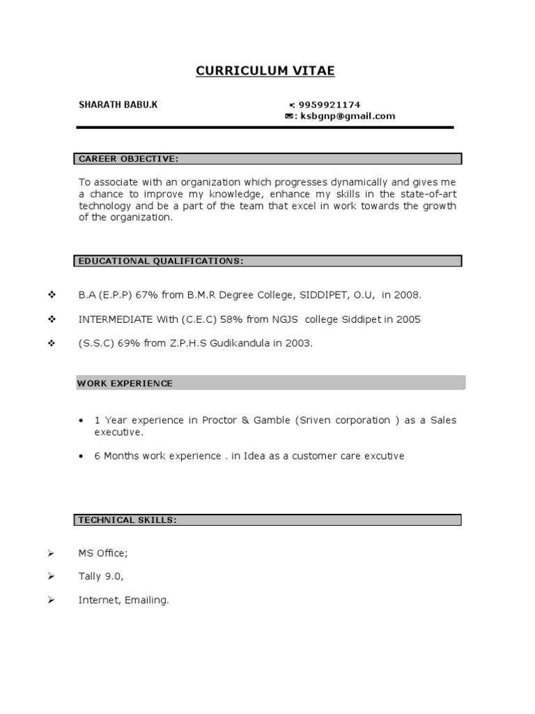 Sharath Idea Cellular Resume | PDF | Career & Growth