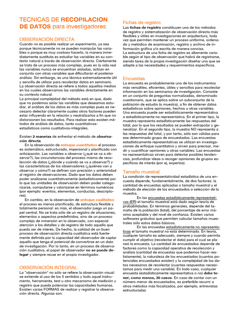 Tecnicas de Recopilacion para Investigadores | PDF | Metodología de ...