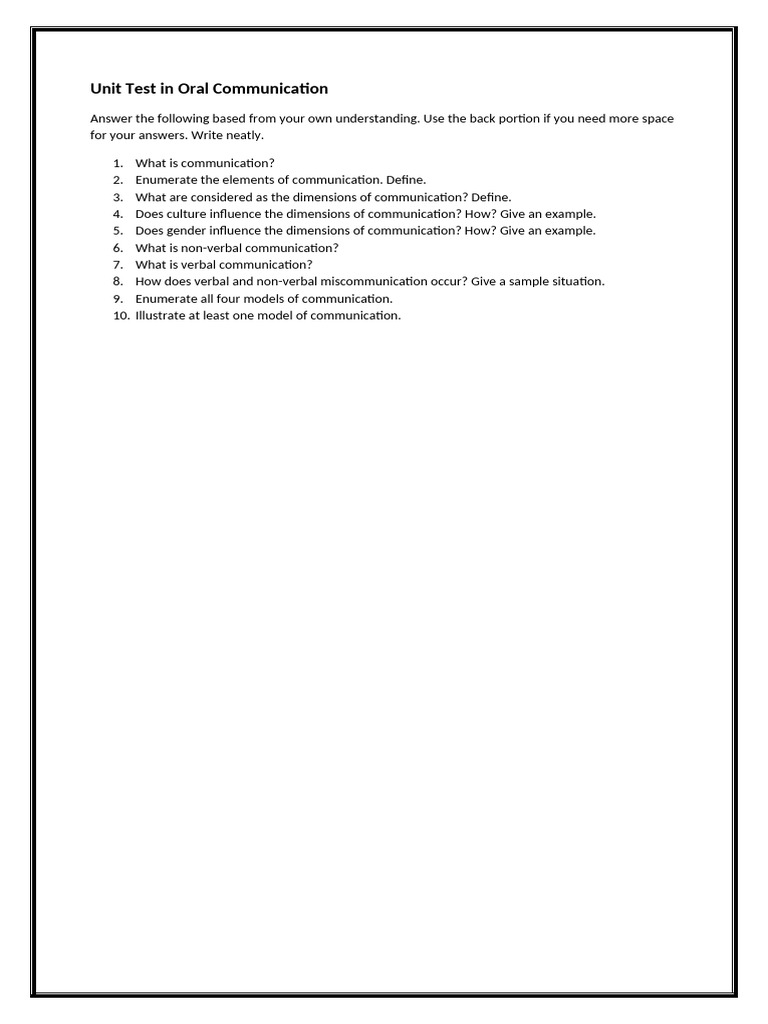 Oral Communication Unit Test | PDF | Career & Growth
