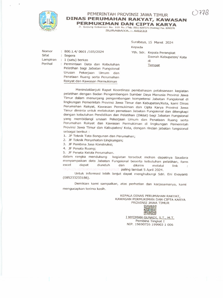 0778 Surat DPR KP DAN CK Permintaan Data Dan Kebutuhan Pelatihan Bagi ...