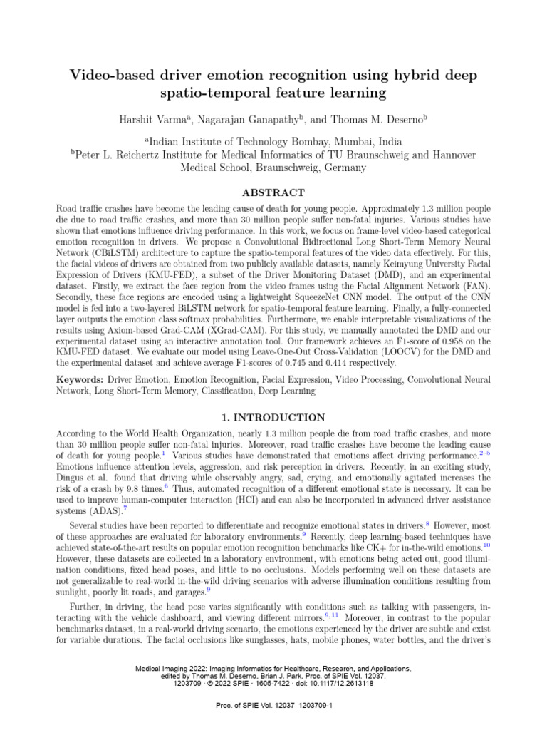 Video-Based Driver Emotion Recognition Using Hybrid Deep Spatio-Temporal Feature Learning | PDF ...