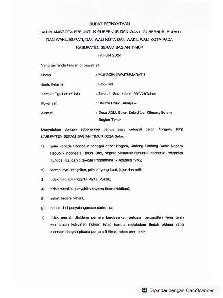 Surat Pernyataan Bru | PDF