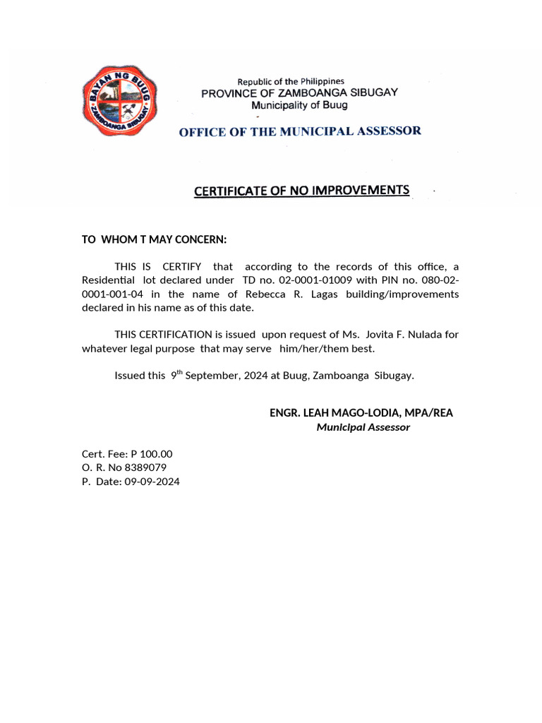 Certificate of Improvements | PDF