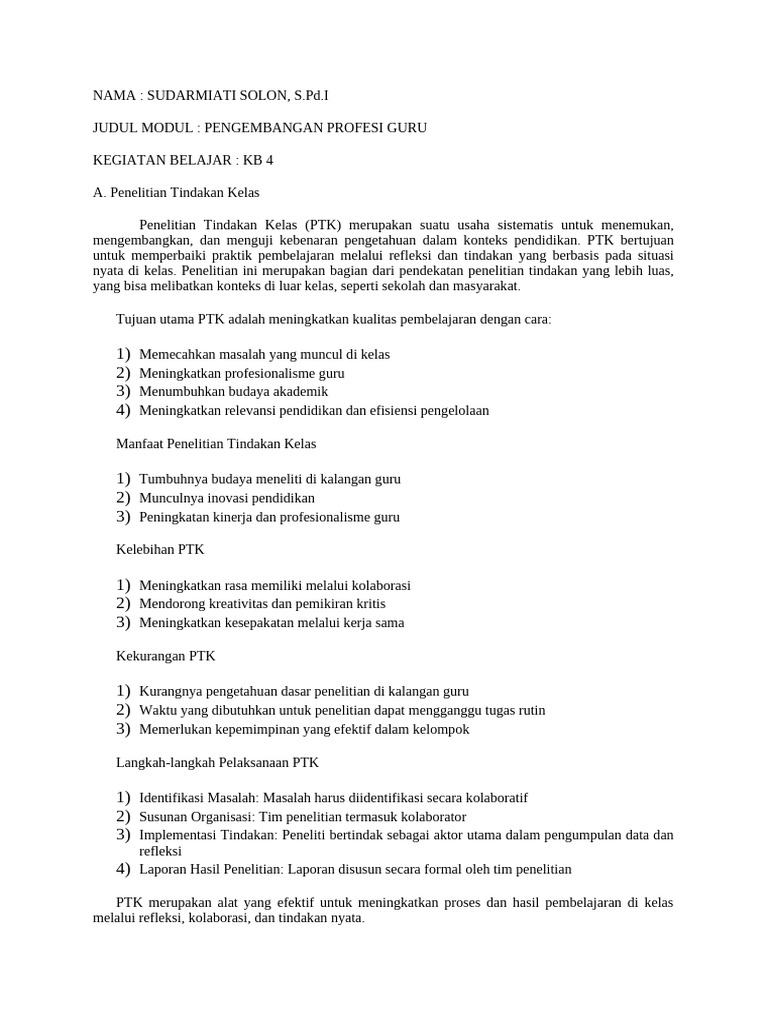 Resume KB 4 Pengembangan Profesi Guru | PDF | Karier & Perkembangan | Seni