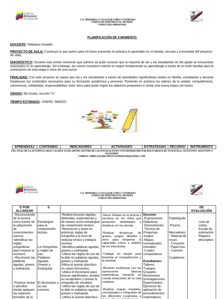 Planificación 6to Grado II Momento | PDF