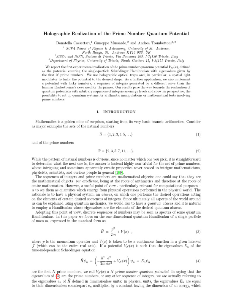 Holographic Realization of The Prime Number Quantum Potential | PDF ...