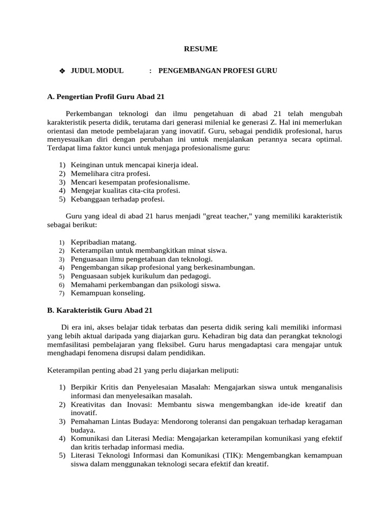 Resume KB 2 Pengembangan Profesi Guru | PDF