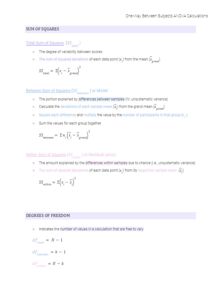 PSYC206 Between-Subjects Calculations | PDF | Errors And Residuals | Standard Deviation