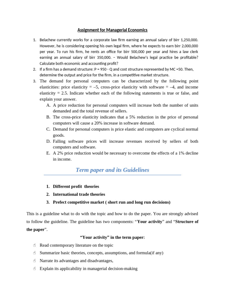 Managerial Economics Assignment Guide | PDF | Finance & Money ...