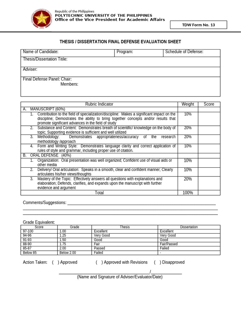 Thesis Dissertation Final Defense Evaluation Sheet | PDF | Thesis | Science