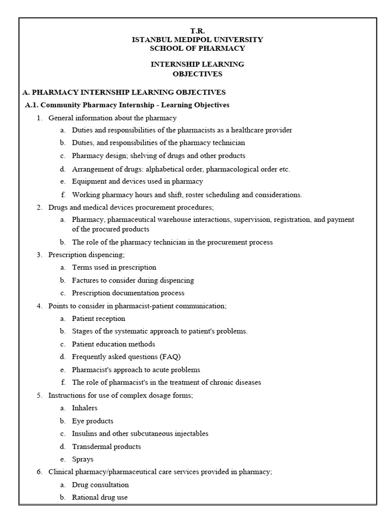Internship Learning Objectives - Compressed 1 | PDF | Pharmacy | Pharmacist
