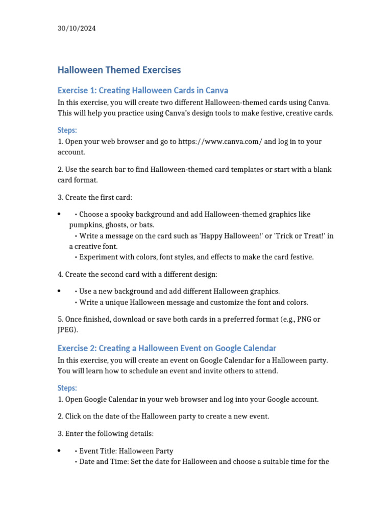 30 Oct Halloween - Exercises | PDF | Halloween | Microsoft Word