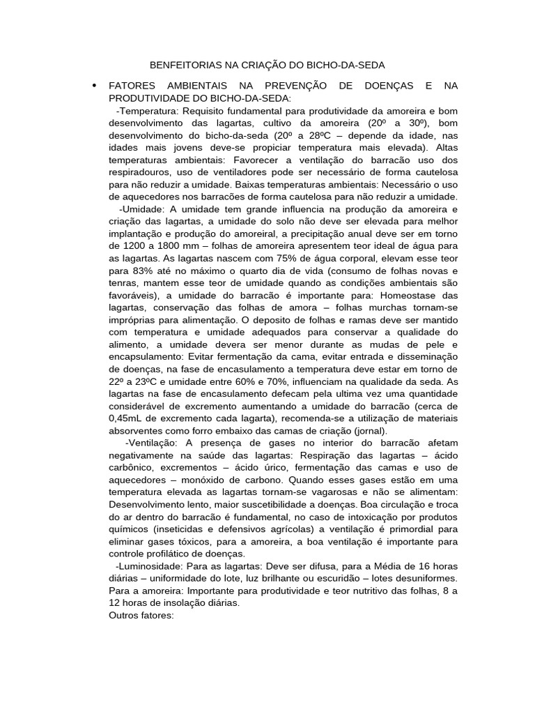 Criação Eficiente do Bicho-da-Seda | PDF | Agricultura | Umidade