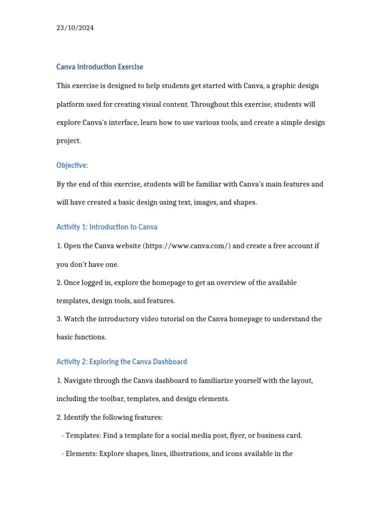 Canva Introduction and Exercise Guide | PDF | Art