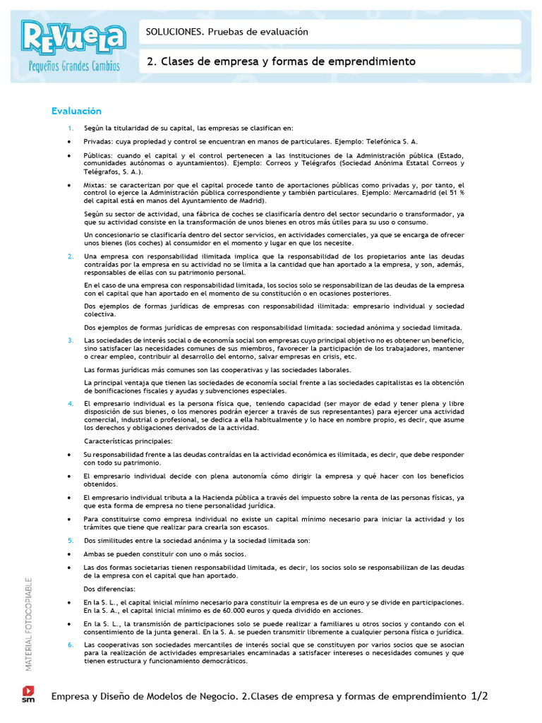 Soluciones Ficha Evaluación UD2 | PDF | Business | Iniciativa empresarial