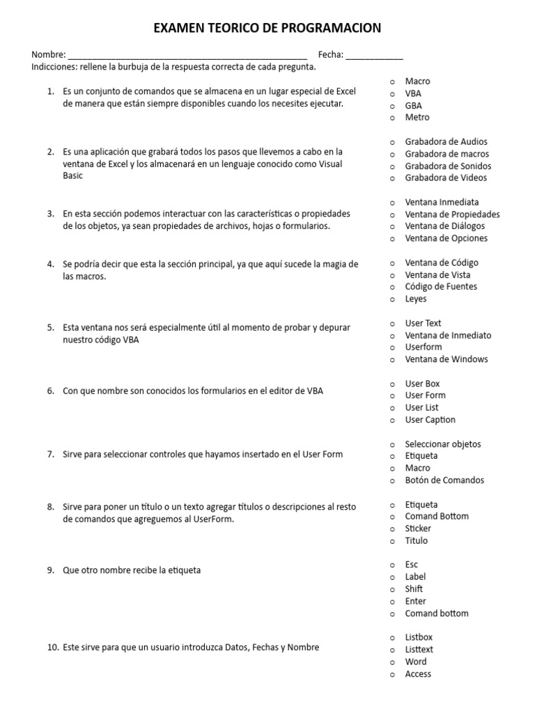 Examen Teorico 1 Progra - 032656 | PDF | Microsoft Excel | Macro (informática)
