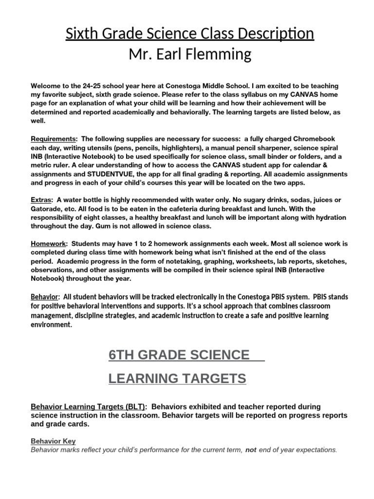 CMS Syllabus Flemming 2023 24 | PDF | Heredity | Science