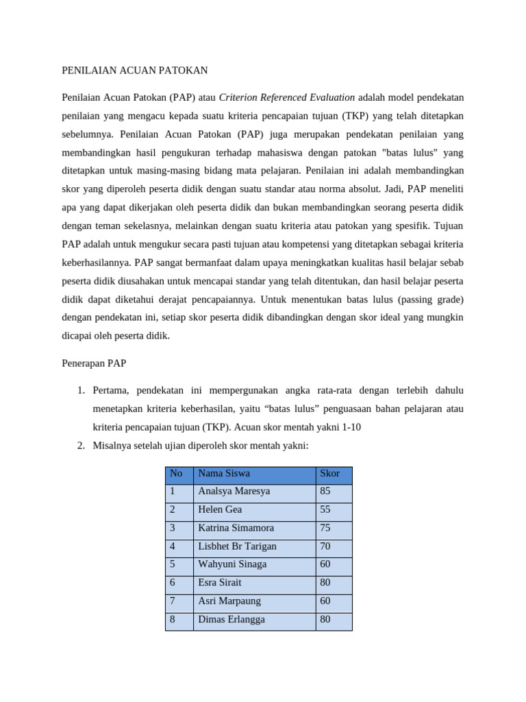 Penilaian Acuan Patokan | PDF