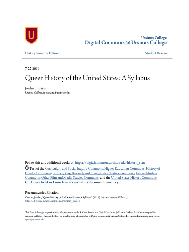 Queer History of The United States - A Syllabus | PDF | Gender | Gender ...