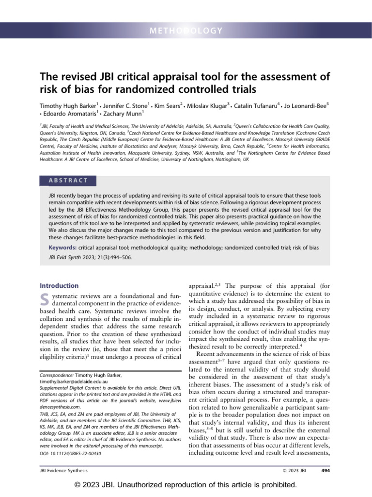 The Revised Jbi Critical Appraisal Tool For The.5 | PDF | Randomized ...