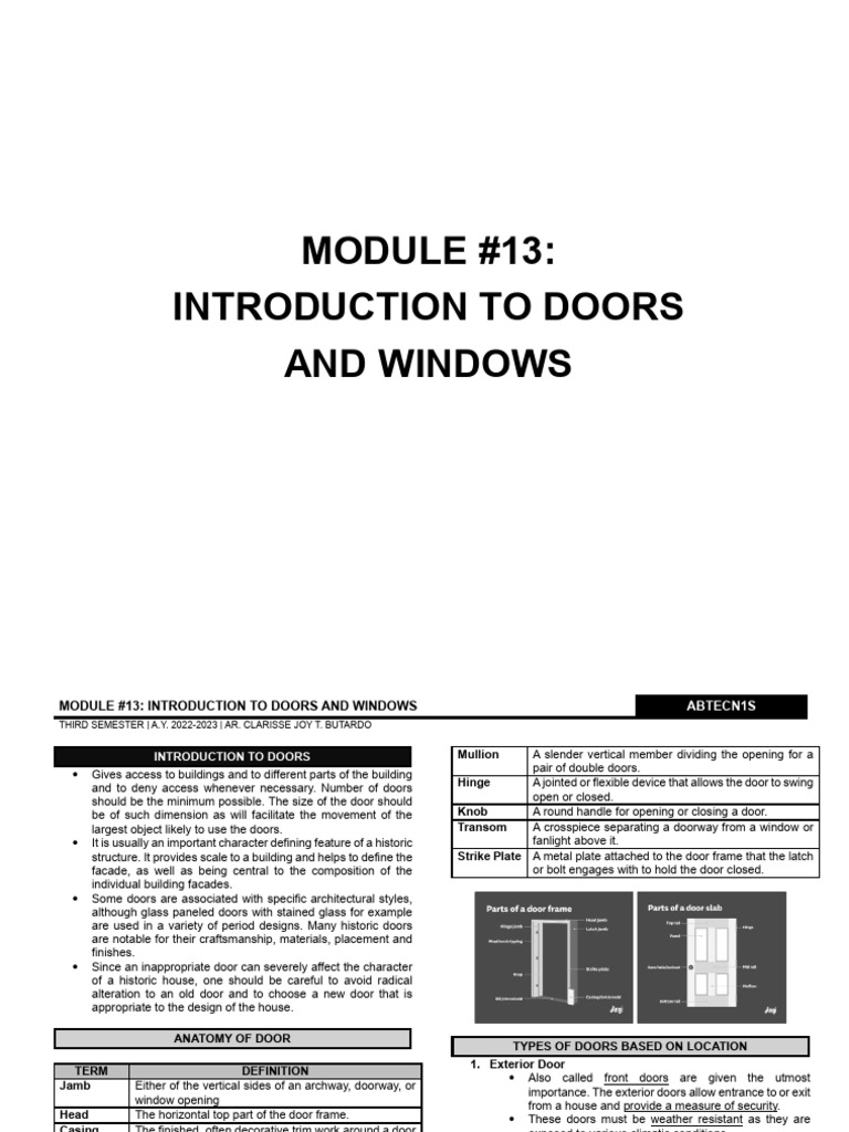 Module13 Doors and Windows | PDF | Window | Door