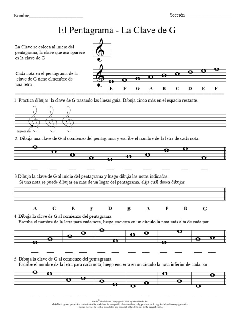 Clave de Sol en el Pentagrama | PDF | Notación musical | Composiciones ...