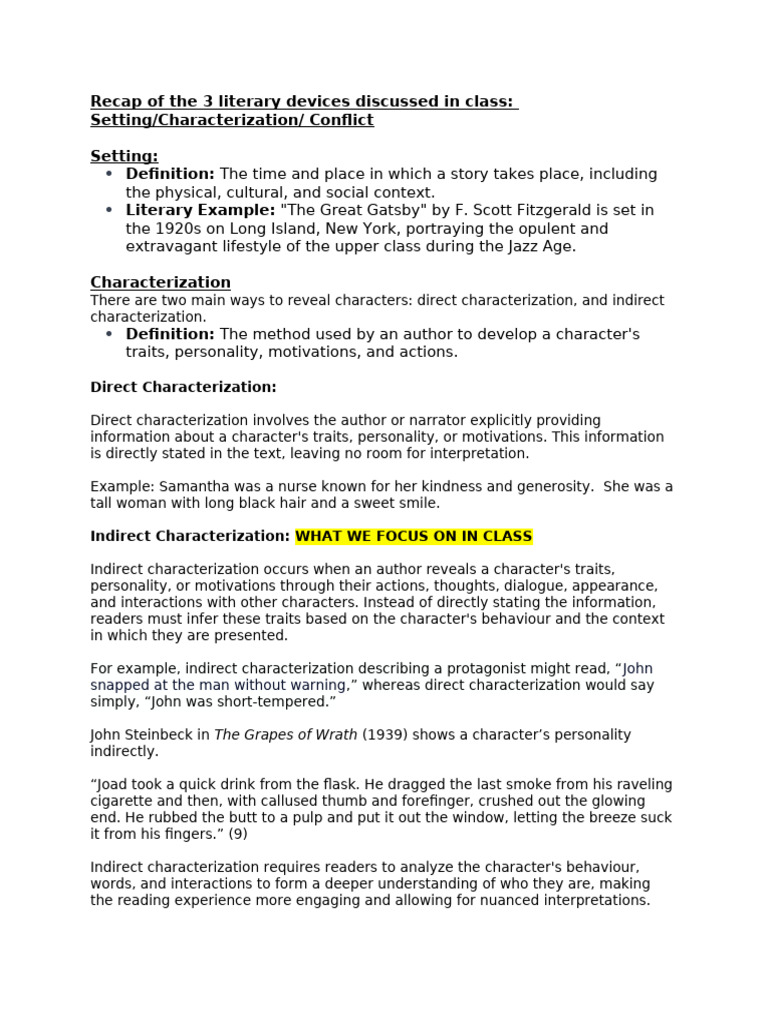 Notes On Setting-Characterization-Conflict | PDF | Characters In Romeo ...