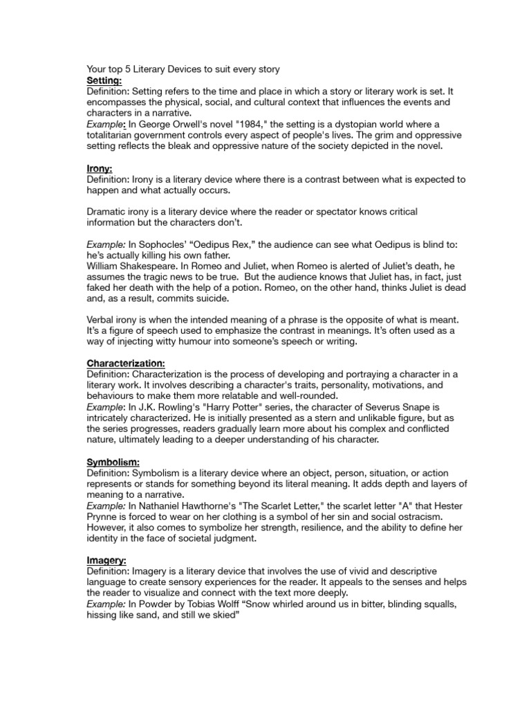 Top 5 Literary Devices To Suit Every Story | PDF | Irony | The Scarlet ...