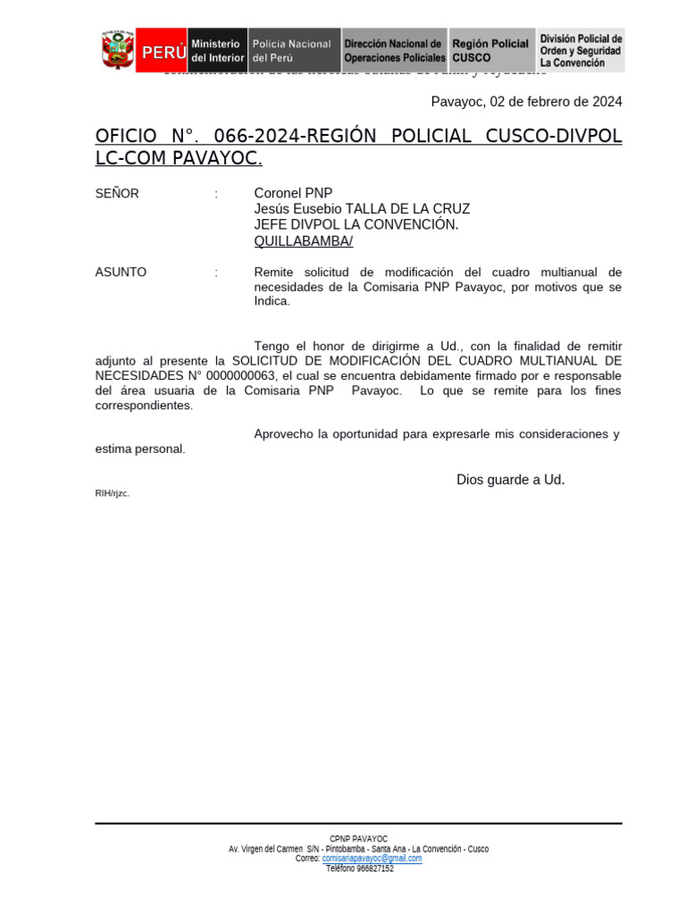 Oficios Solicitud de Modificacionde Cuadro | PDF